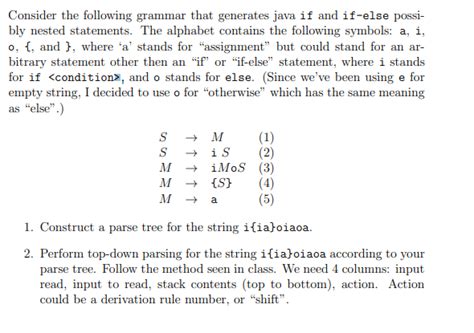 Solved Consider The Following Grammar That Generates Java If