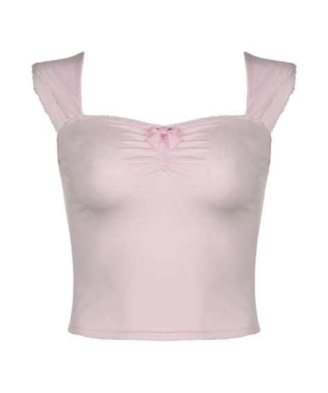 크리스티 핑크 리본 로즈 셔링 스퀘어넥 민소매 나시 에이블리