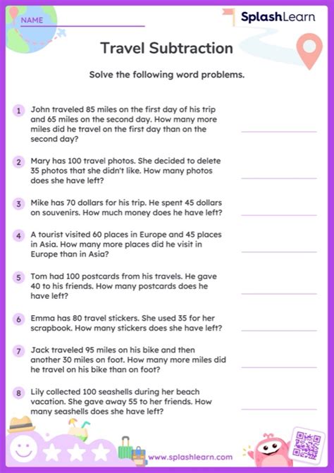 2 Digit Subtraction Word Problems Worksheets Free Printable Splashlearn