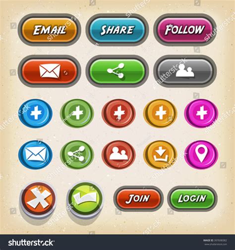 Icons Buttons Game Ui Illustration Set Stock Vector Royalty Free