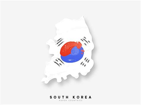 국가의 국기와 함께 한국의 상세한 지도 국기에 수채화 페인트 색상으로 칠해졌습니다 프리미엄 벡터