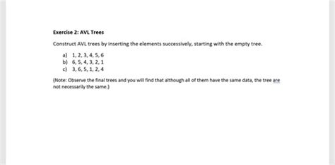 Solved Exercise AVL Trees Construct AVL Trees By Chegg Com