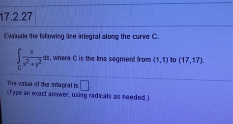 Solved Evaluate The Following Line Integral Along Chegg Com