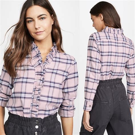 Isabel Marant Etoile Pink Awendy Plaid Ruffle Shirt S Gem