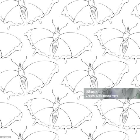 낙서 스타일의 검은 윤곽 귀여운 나비의 벡터 매끄러운 패턴 귀여운 만화 아름다운 곤충 자연 봄 여름 어린이 인쇄 고립 된 테마의 배경과 질감 0명에 대한 스톡 벡터 아트 및