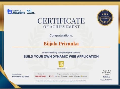Bijjala Priyanka On Linkedin Nxtwave Ccbp Rahulattulurisir