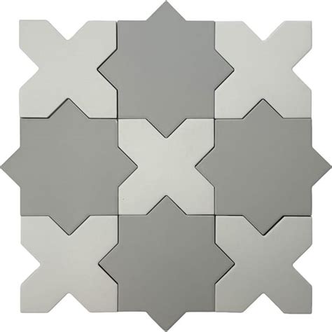 Apollo Tile Seville 7 In X 12 In Light Gray Star With Pure White Cross Matte Porcelain Wall