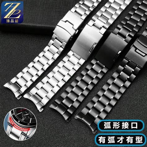 Premium Curved End Stainless Steel Mens Watchband Bracelet High