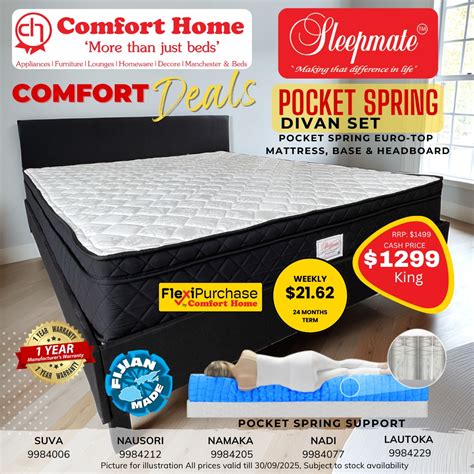 Comforthomefiji Pocket Spring Divan Set Pocket Spring Euro Top Mattress Base And Headboard