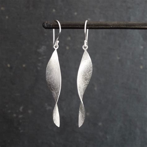 Silver Earrings Brushed Sterling Silver Long Earrings Drop Earrings