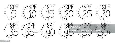 Spf 설정 아이콘입니다 자외선 차단 Spf 550 자외선 차단제 자외선 차단 스킨 케어 자외선 차단제 다양한 등급 여름 케어 0명에 대한 스톡 벡터 아트 및 기타 이미지