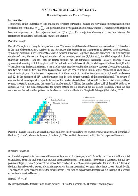 binomial expansion and pascal s triangle mathematical methods year
