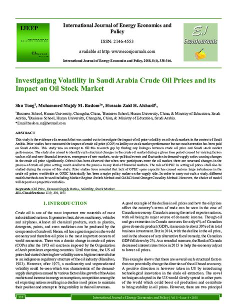 Pdf Investigating Volatility In Saudi Arabia Crude Oil Prices And Its