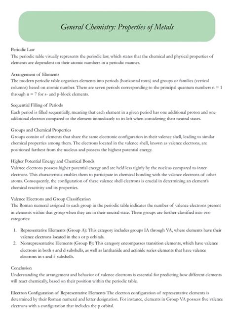 Summary General Chemistry Notes On Properties Of Metals Metalloids Transition Metals Atomic