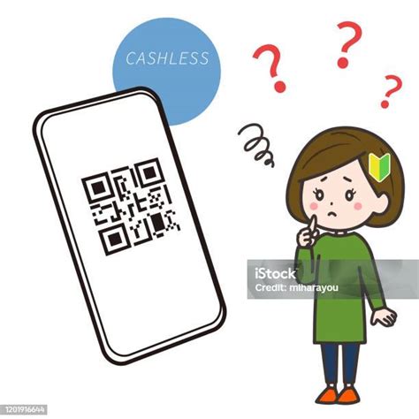 이것은 무현금 결제의 화면을 보고 초보자의 여자가 고민하는 일러스트입니다 Brand Name Mobile Payment에 대한 스톡 벡터 아트 및 기타 이미지 Brand