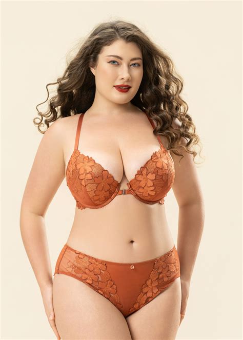 Cecily Orange Floral Lace Push Up Racerback Demi Bra