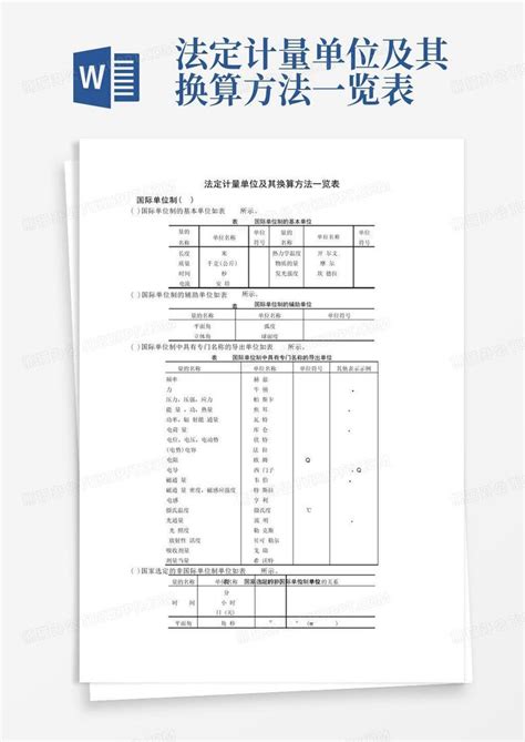 法定计量单位及其换算方法一览表Word模板下载 编号qnxvroro 熊猫办公