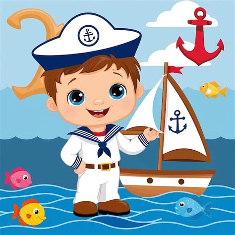 Cute Cartoon Sailor Illustration Premium Ai Generated Image