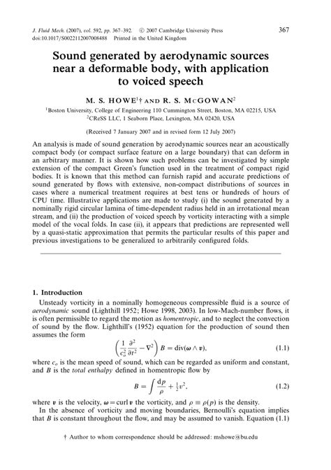 Pdf Sound Generated By Aerodynamic Sources Near A Deformable Body With Application To Voiced