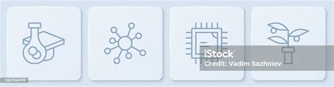 Set Line Graduation Cap Processor Cpu Molecule And Plant Breeding White Square Button Vector