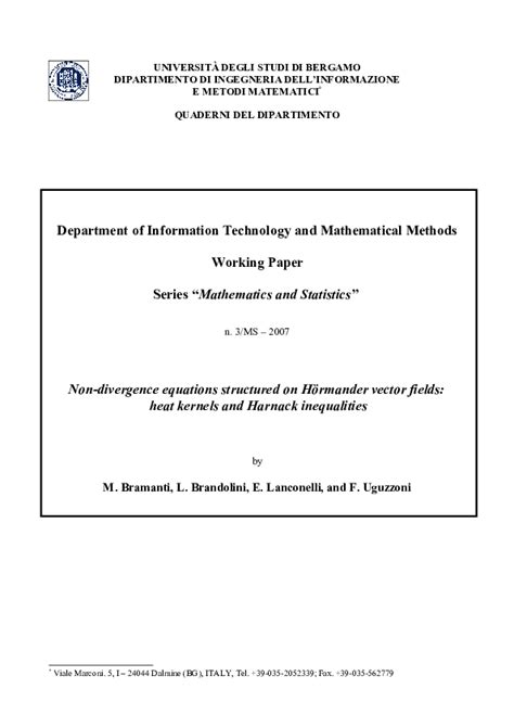 Pdf Non Divergence Equations Structured On Hörmander Vector Fields Heat Kernels And Harnack
