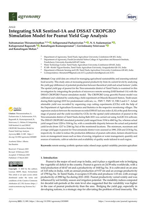 Pdf Integrating Sar Sentinel 1a And Dssat Cropgro Simulation Model For Peanut Yield Gap Analysis