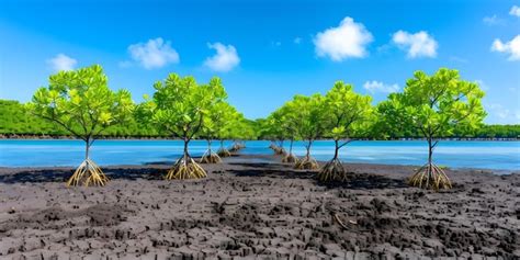 Volunteers Planting Mangrove Trees In Coastal Areas To Prevent Erosion