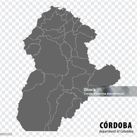 콜롬비아의 빈 지도 코르도바 주 고품질 지도 코르도바 당신의 웹 사이트 디자인 로고 응용 프로그램 Ui에 대한 투명한 배경에 지방 자치 단체와 함께 콜롬비아 Eps10