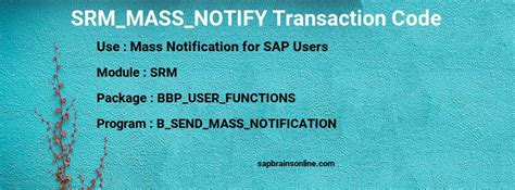 SRM MASS NOTIFY SAP Tcode For Mass Notification For SAP Users