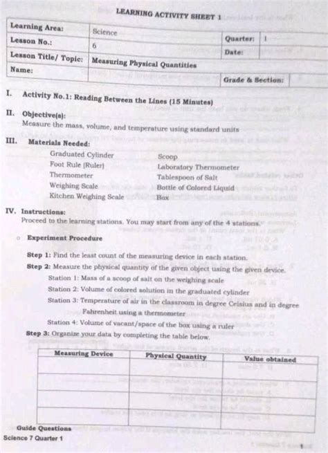 LEARNING ACTIVITY BHEET I Learning Area StudyX