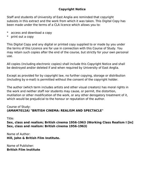 Hill John Sex Class And Realism British Cinema 19561963 Working Class Realism I In Sex Class And