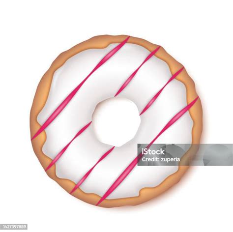 현실적인 도넛 아이콘 구멍이있는 베이커리 달콤한 패스트리 음식 디저트 크림을 곁들인 설탕 아이싱 케이크 3차원 형태에 대한 스톡
