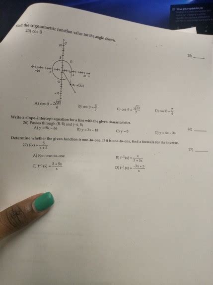 Solved A The Trigonometric Function Value For The Angle