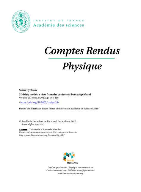 Pdf 3d Ising Model A View From The Conformal Bootstrap Island