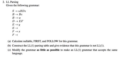 Solved LL Parsing Given The Following Grammar B Bv DEF Chegg