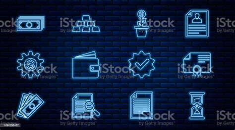 세트 라인 오래된 모래 시계 인증서 템플릿 냄비에 달러 공장 지갑 달러 기호가있는 기어 스택 지폐 현금 승인 및 확인 표시 및