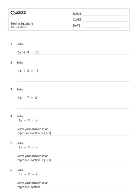 50 solving equations worksheets on quizizz free and printable