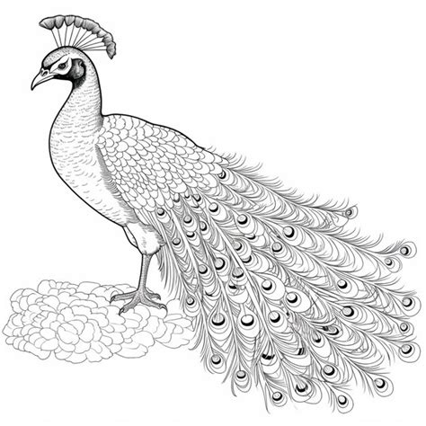 Premium Photo A Black And White Drawing Of A Peacock With Feathers