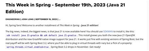 Java 21 Lts 版本发布，spring Boot 框架使用量进一步增长