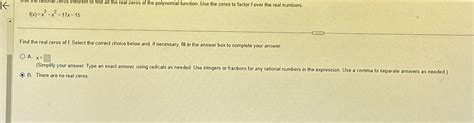 Solved F X X3 X2 17x 15find The Real Zeros Of F ﻿select