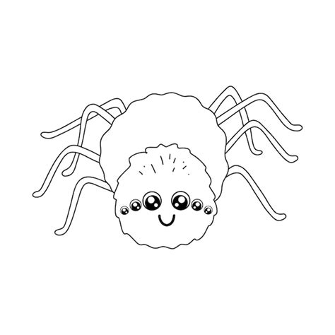 흰색 배경에 고립 된 귀여운 개요 거미 유치 한 색칠 공부에 대 한 재미 있는 곤충 만화 벡터 라인 그림 프리미엄 벡터