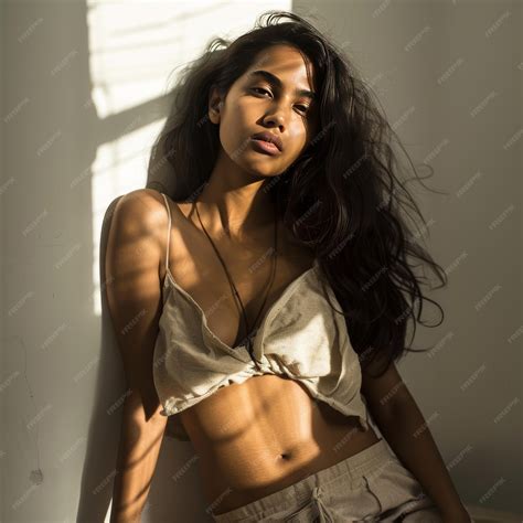Premium Photo A Woman With Long Hair And A Bra With A White Bra On It