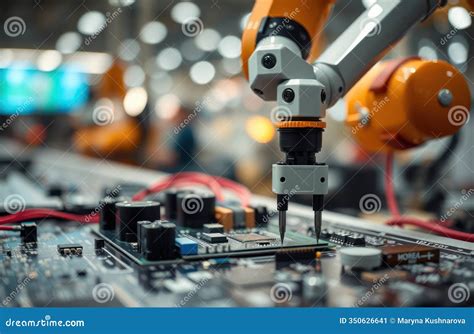 Automated Industrial Robot Arm Precisely Places Components On Circuit Board Modern