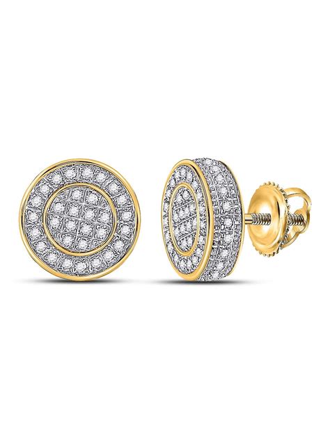 10kt Yellow Gold Mens Round Diamond Disk Circle Earrings 13 Cttw