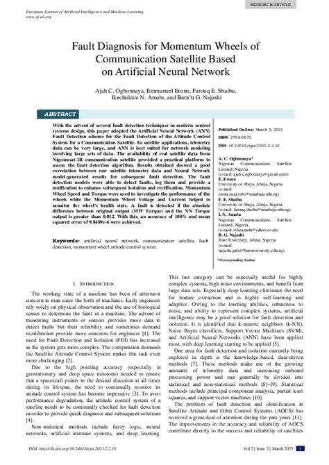 Pdf Fault Diagnosis For Momentum Wheels Of Communication Satellite Based On Artificial Neural
