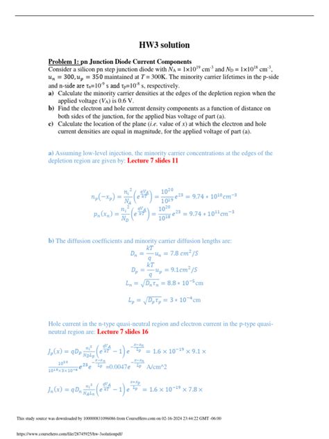 Hw 3solution Pdf Pdf P N Junction Semiconductor Devices