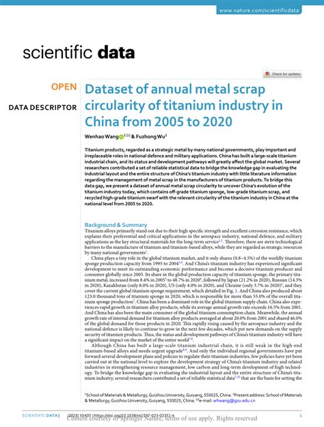 Pdf Dataset Of Annual Metal Scrap Circularity Of Titanium Industry In