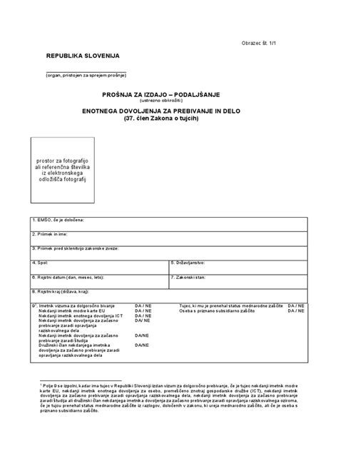 Prosnja Za Izdajo Oziroma Podaljsanje Enotnega Dovoljenja Za Prebivanje