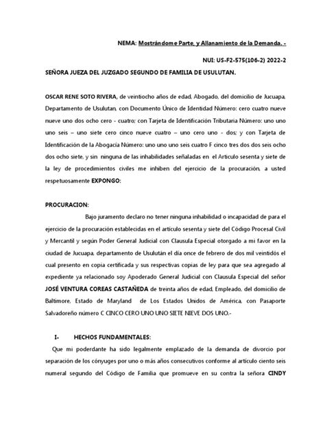 Allanamiento De Jose Ventura Coreas Castañeda Pdf Divorcio Demanda Judicial