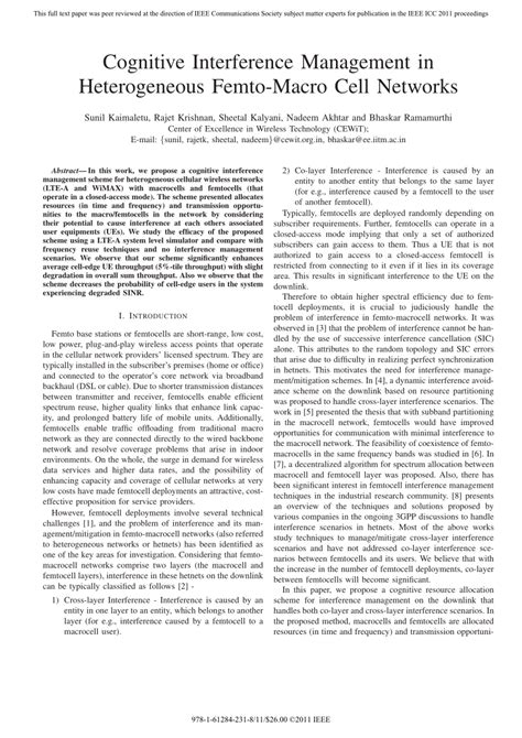 Pdf Cognitive Interference Management In Heterogeneous Femto Macro